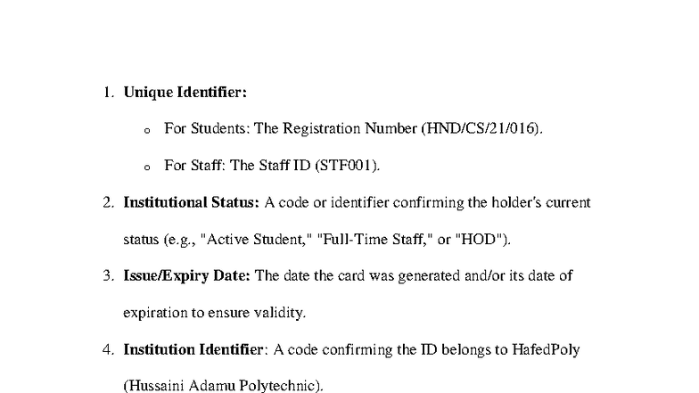 Staff and Students ID Card Generator: Chapters 1 & 2 Overview - Studocu