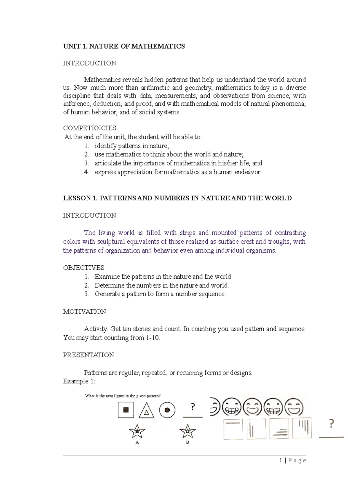 UNIT-1.- MATHEMATICS IN MODERN WORLD (Nature-of-Mathematics) - UNIT 1 ...
