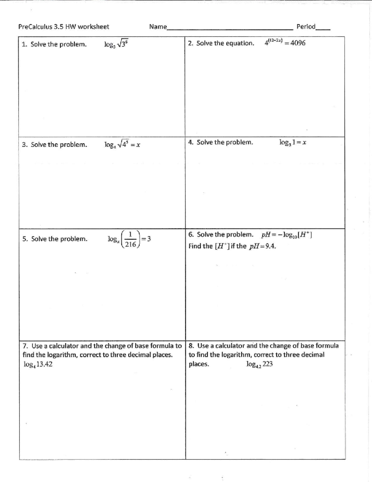 PreCalculus 3.5 Homework Guide: Logarithm Problems - Studocu