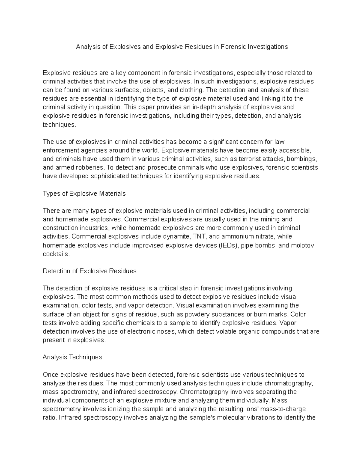Forensic Analysis of Explosives & Residues in Criminal Investigations ...