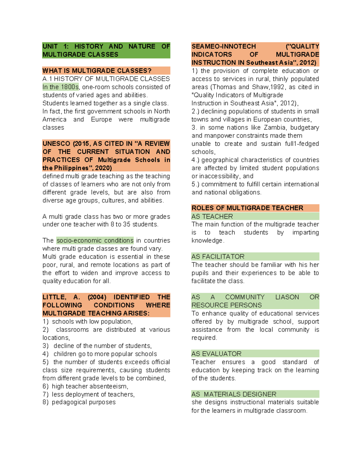 Multigrade Classes MG: History, Practices, Outcomes, and Challenges - Studocu