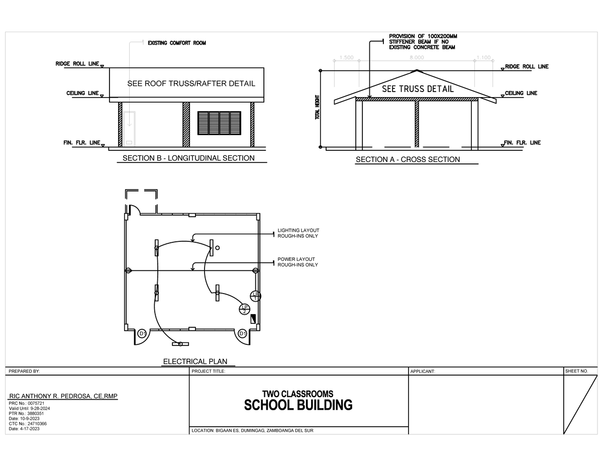 Power layout - SECTION A - CROSS SECTION SEE ROOF TRUSS/RAFTER DETAIL ...