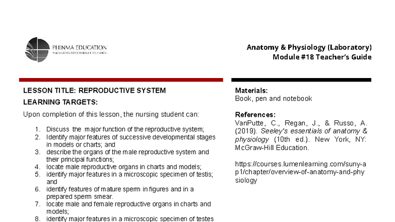 Anatomy & Physiology (Lab) Lesson: Reproductive System Overview - Studocu