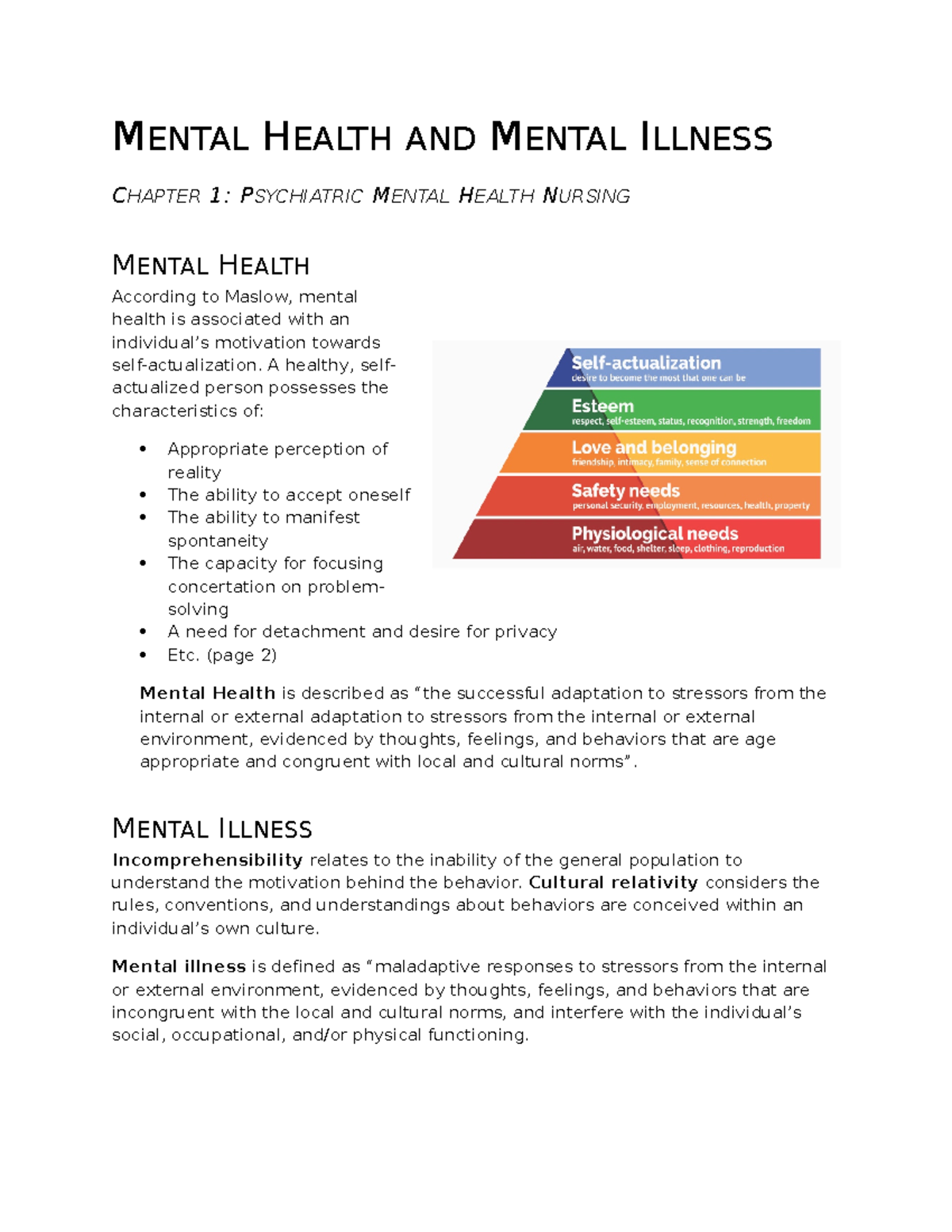 Chapter 1 - Mental Health and Mental Illness - MENTAL HEALTH AND MENTAL ...