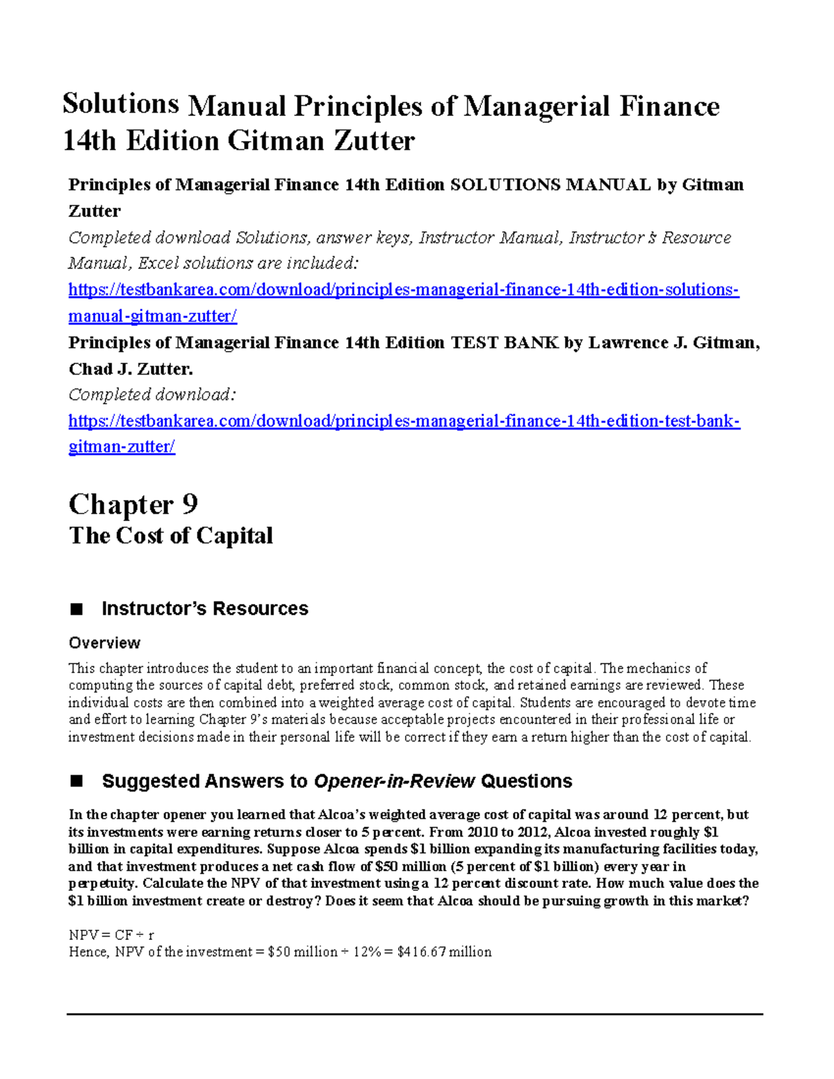 Solutions Manual for Principles of Managerial Finance (14th Ed.) by Gitman & Zutter - Studocu