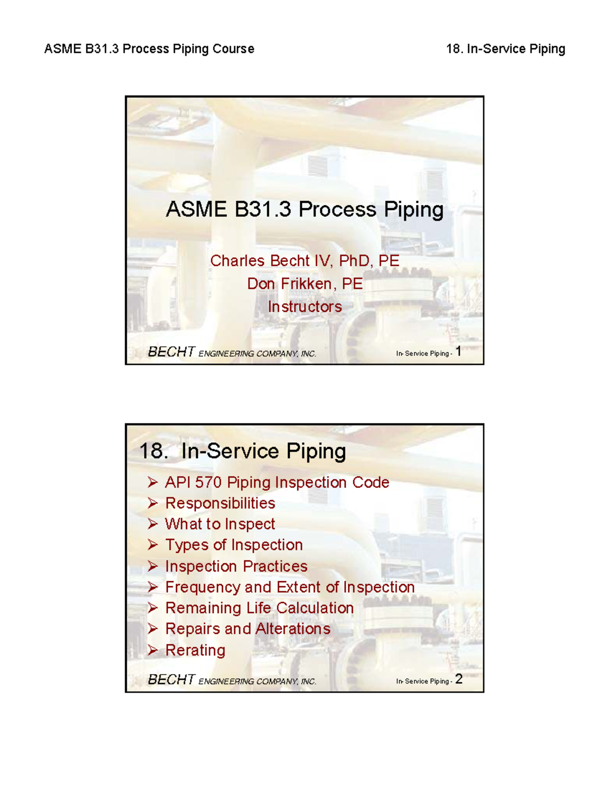 B31.3 Process Piping Course 18: In-Service Inspection Guidelines - Studocu