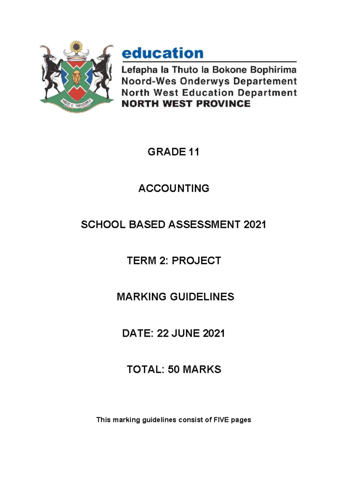 Grade 11 Accounting Project Marking Guidelines 2021 Term 2 (50 Marks ...