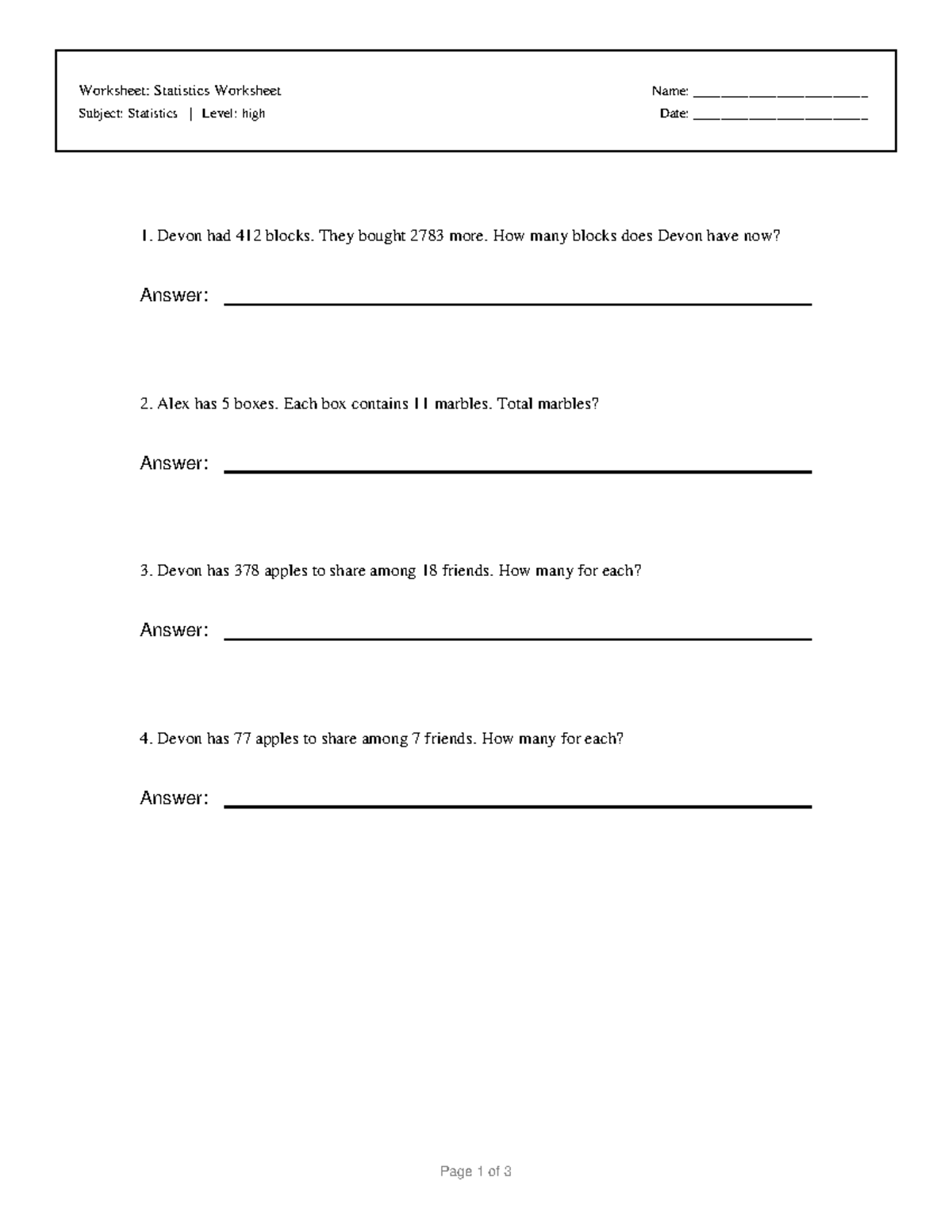 Statistics Worksheet 8: Problem Set and Answer Key - Studocu