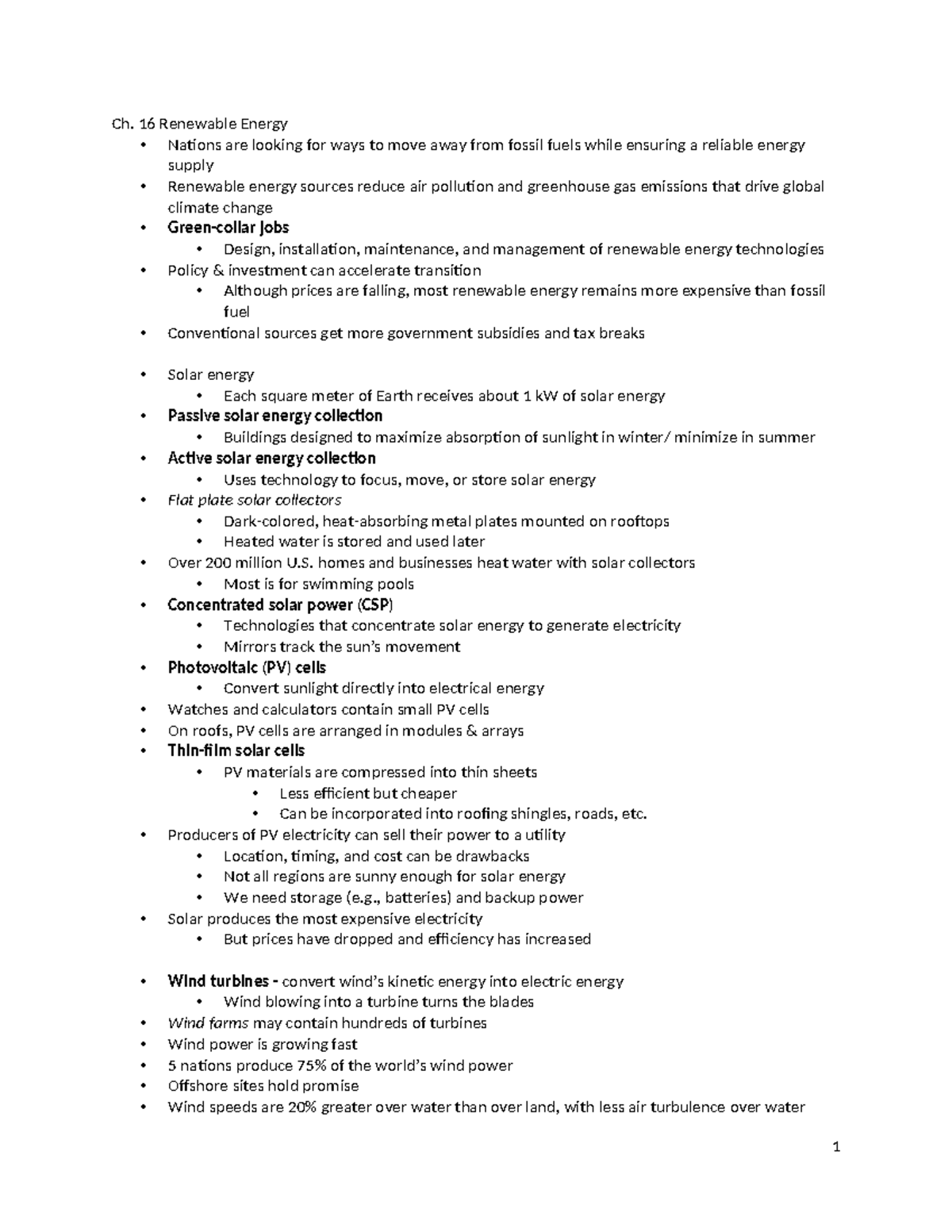Ch. 16 Renewable Energy: Alternatives to Fossil Fuels and Their ...
