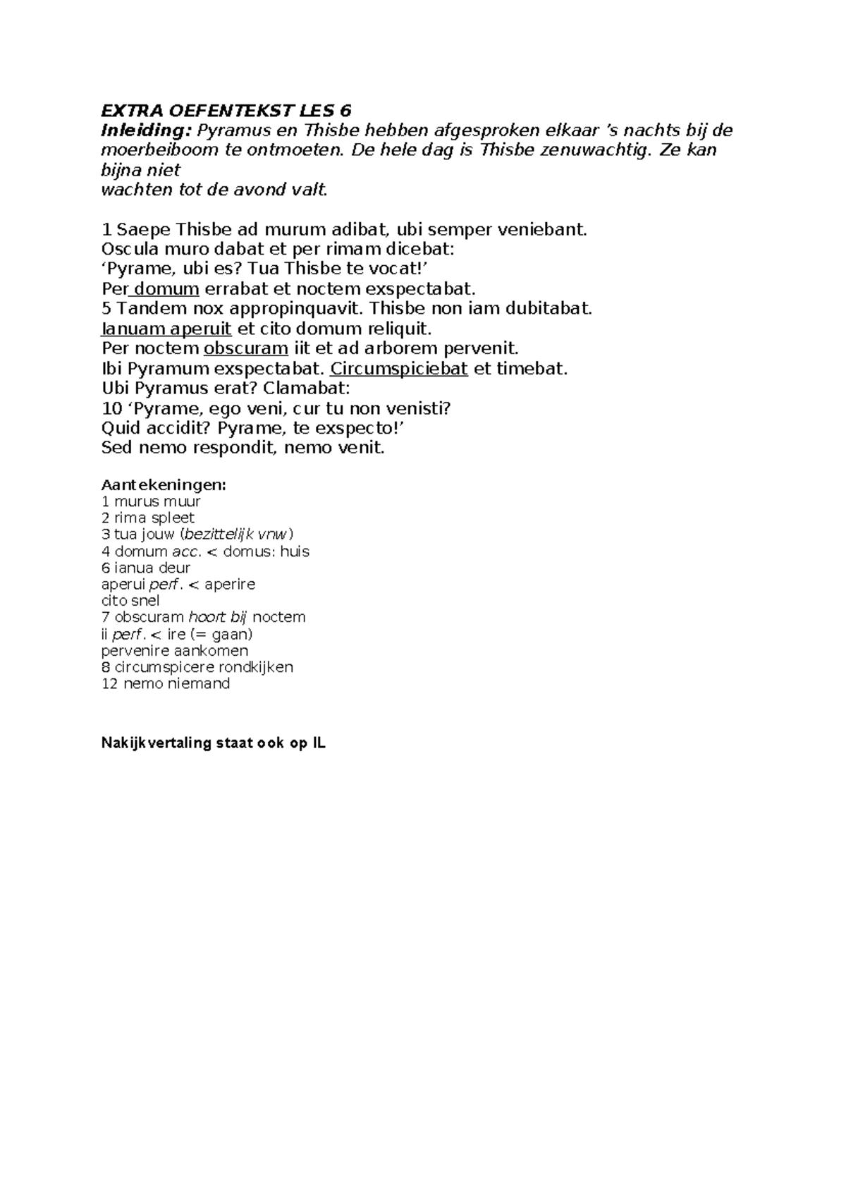 Extra Oefentekst LES 6: Vertalen van Pyramus en Thisbe - Studeersnel