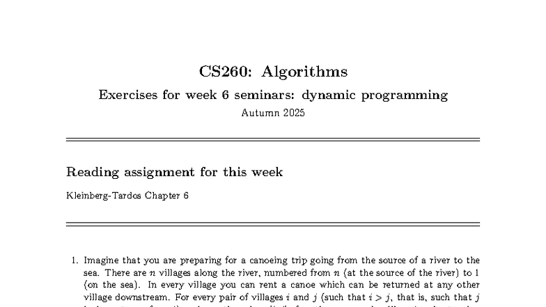 CS260: Week 6 Seminar Exercises on Dynamic Programming - Studocu