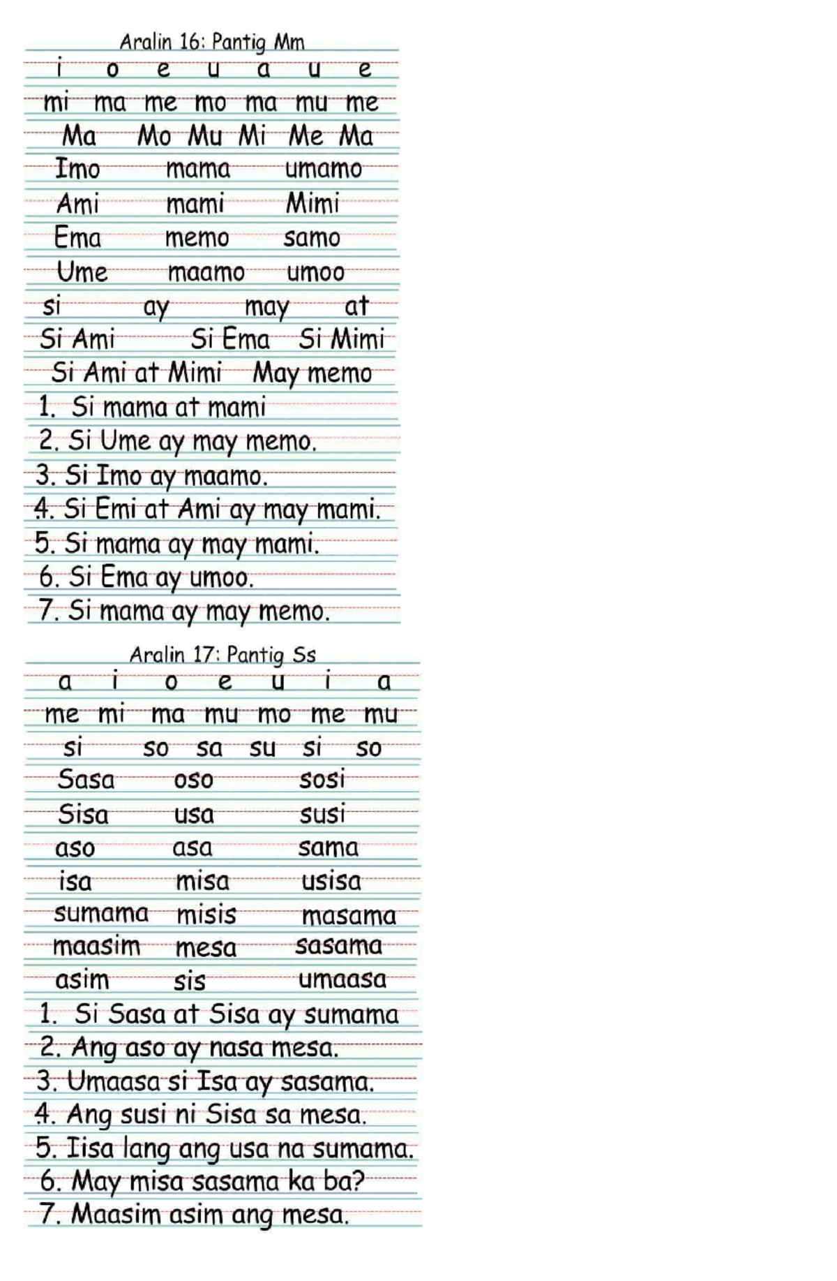 Aralin 16-30: Pantig at Mga Halimbawa ng mga Salita - Studocu