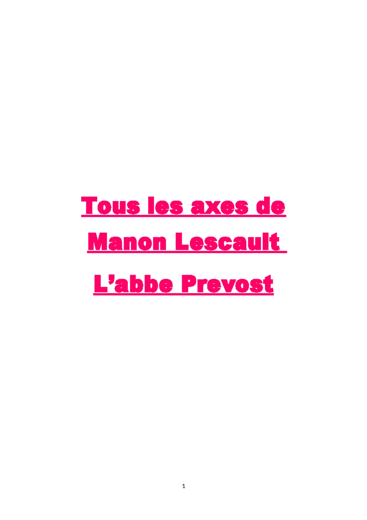 Analyse des 20 Citations Clés dans "Manon Lescaut" - Dissertation - Studocu
