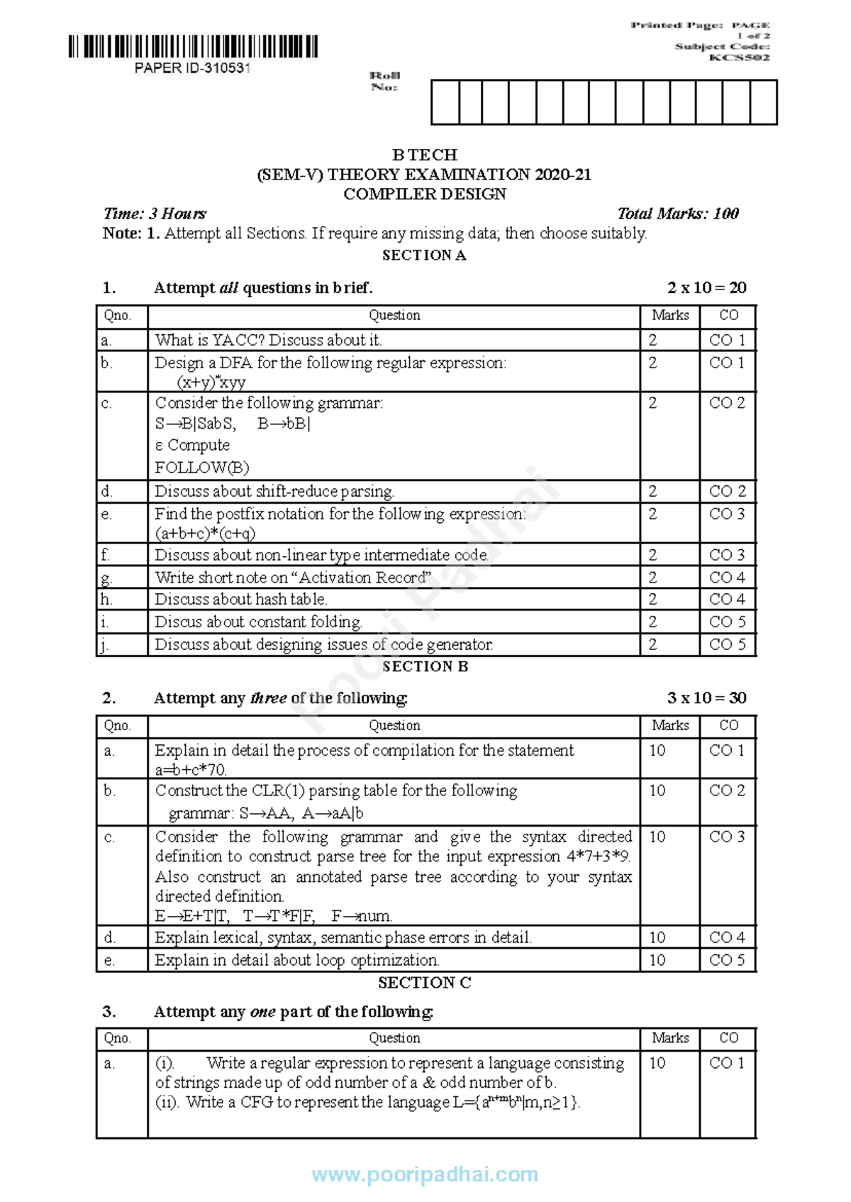 KCS502 Final Exam Notes on Compiler Design - Studocu