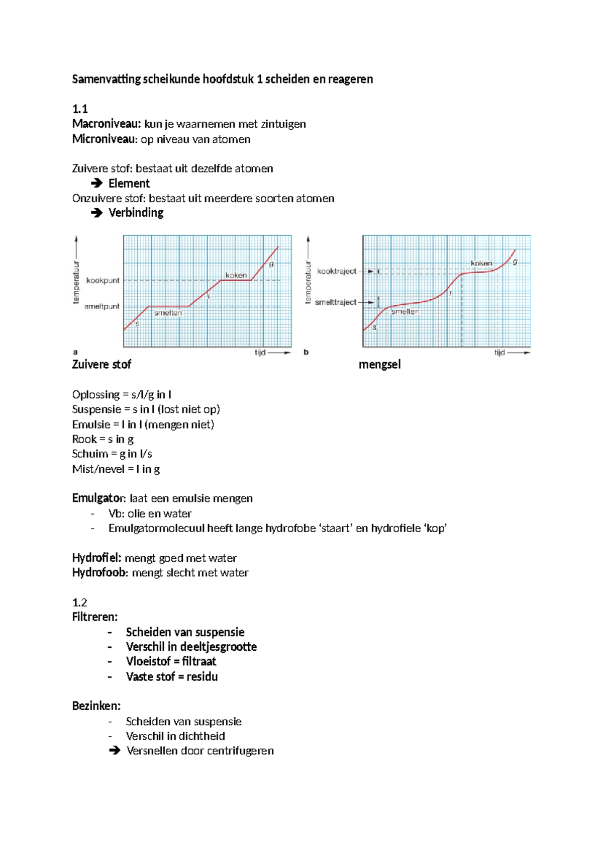 Samenvatting Scheikunde Hoofdstuk 1: Scheiden en Reageren - Studeersnel