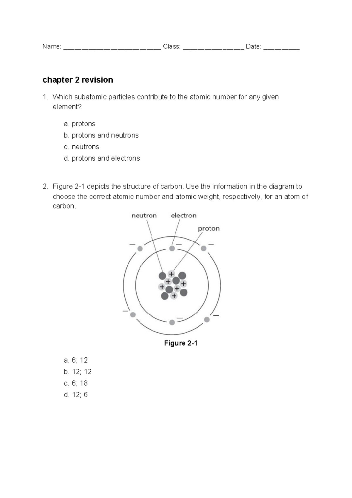 Chapter 2 Revision - Practice Questions for Biology 101 - Studocu