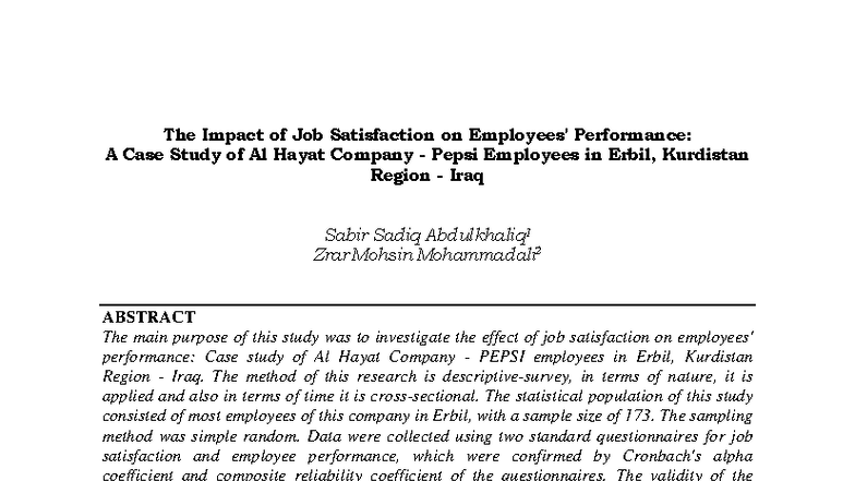 The Impact of Job Satisfaction on Employee Performance: A Case Study of ...