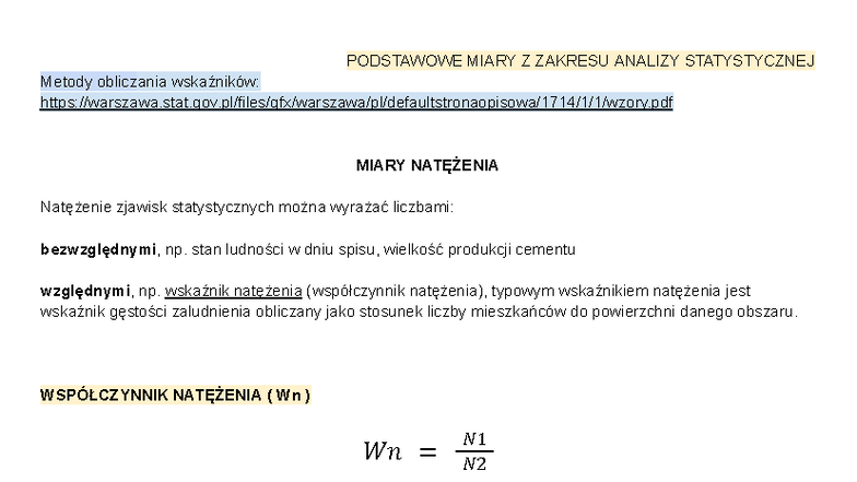PODSTAWOWE MIARY NATĘŻENIA W ANALIZIE STATYSTYCZNEJ - Studocu