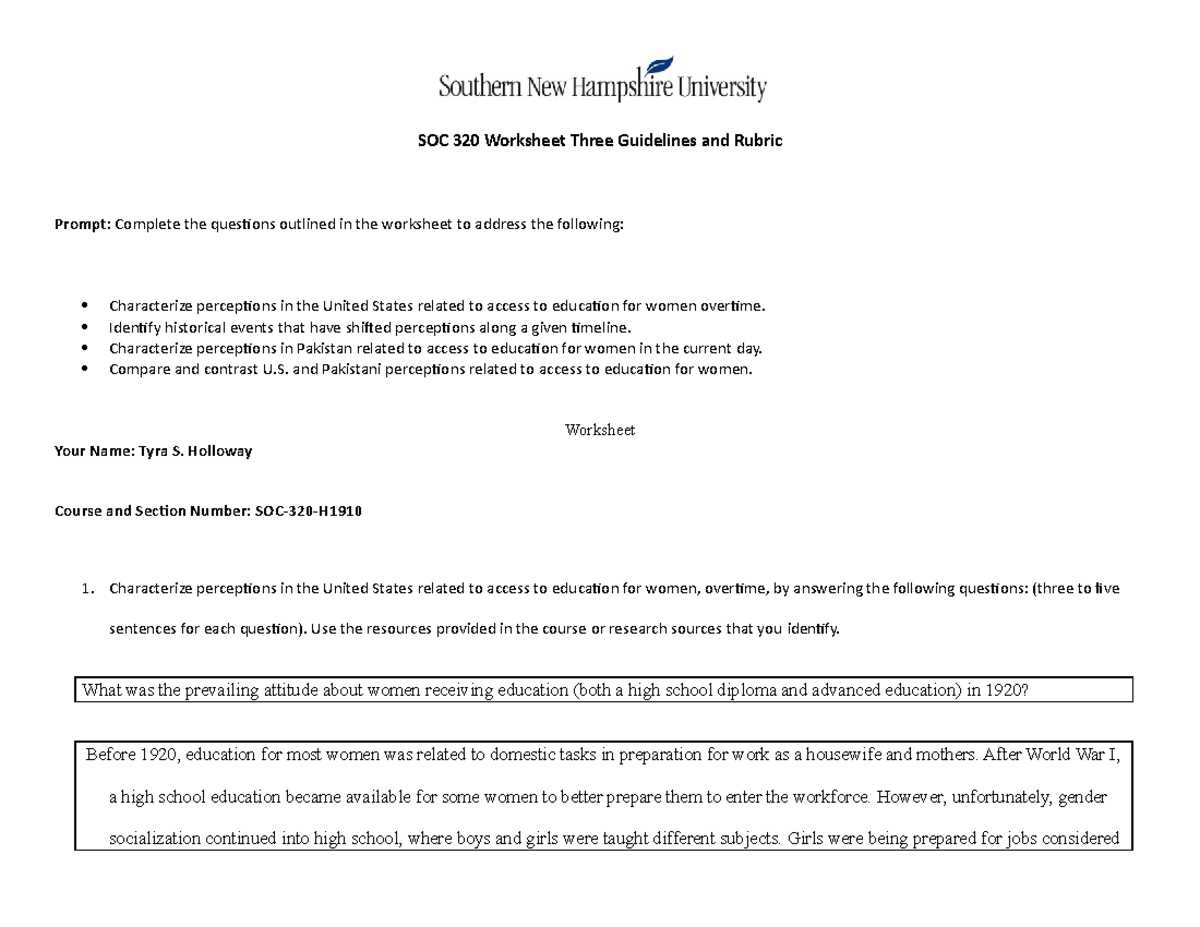 SOC 320 Final Exam Worksheet: Cross-Cultural Education Comparisons ...