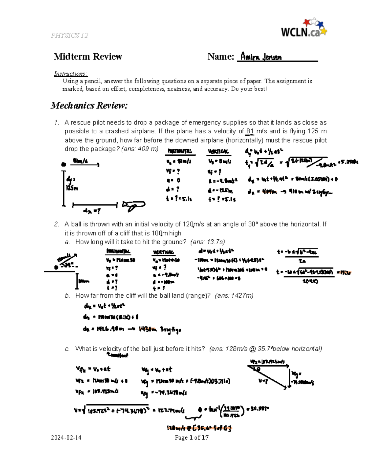 PHYSICS 12 Midterm Review Notes - Studocu