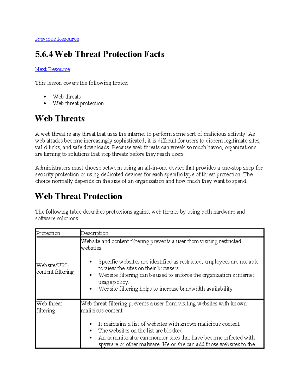 5.6.4 Web Threat Protection Facts - Previous Resource 5.6 Web Threat ...