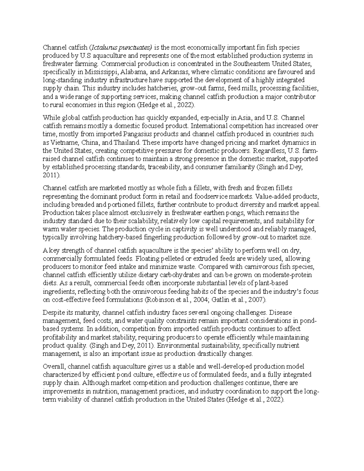 Truong K Task #2: Channel Catfish Aquaculture Overview and Challenges ...