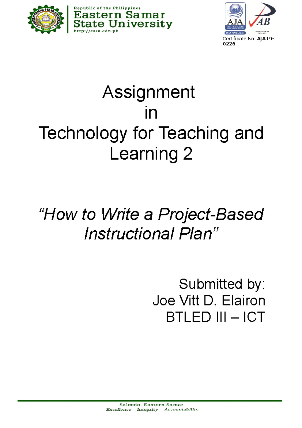 How to Write Project-Based Instructional Plan - 0226 Assignment in ...