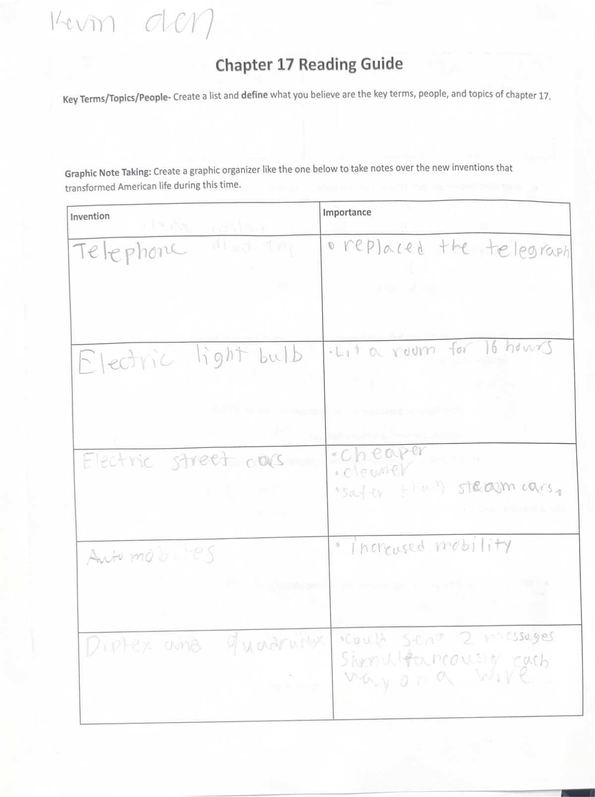 Apush Chapter 17 - Kevin aen Chapter 17 Reading Guide Key Create a list ...