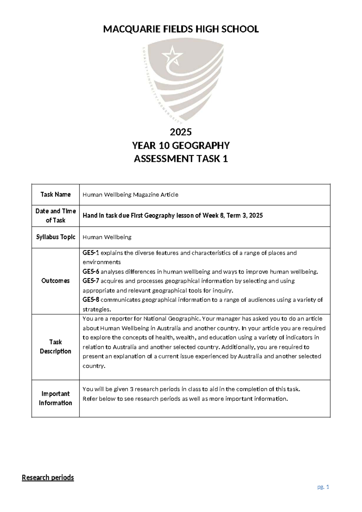 Year 10 Geography Task 1: Human Wellbeing Magazine Article 2025 - Studocu