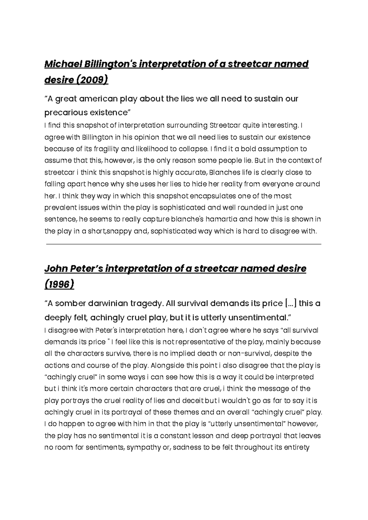 Interpretations of A Streetcar Named Desire: Analyzing Key Perspectives ...