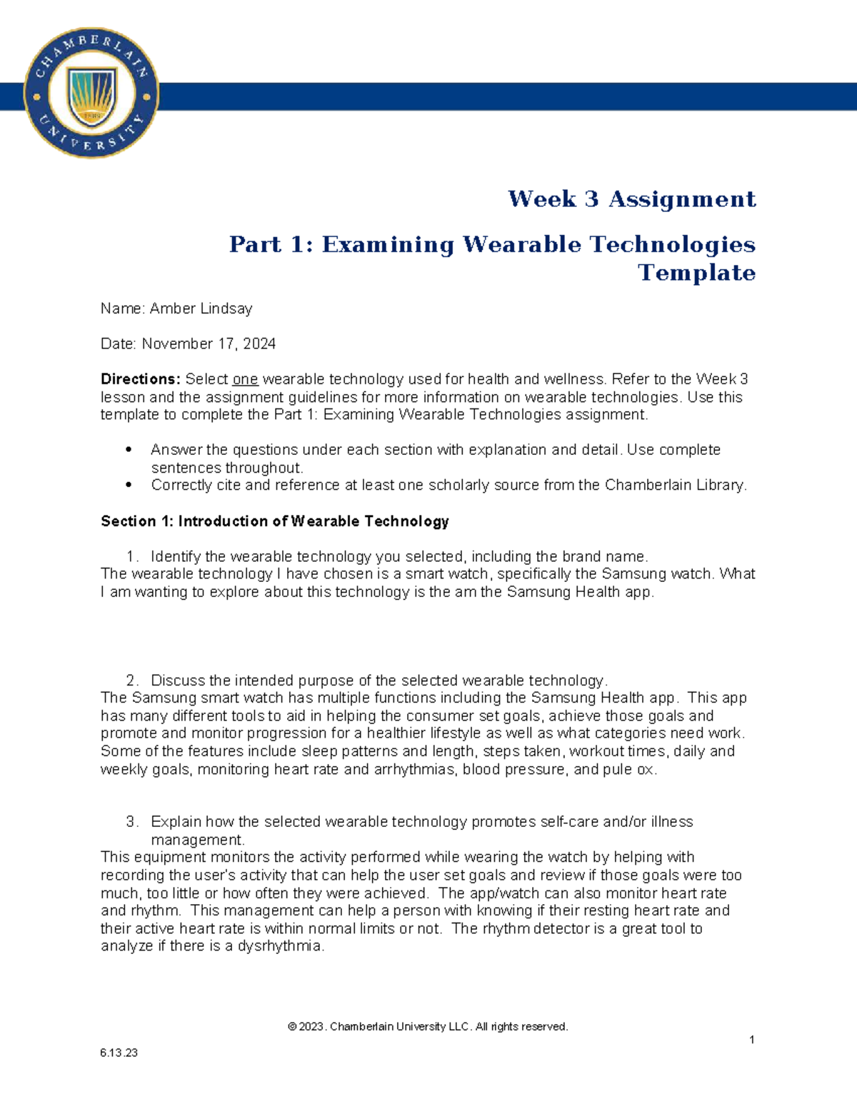 Week 3 assignment 3361: Exploring the impact of wearable technologies - Studocu