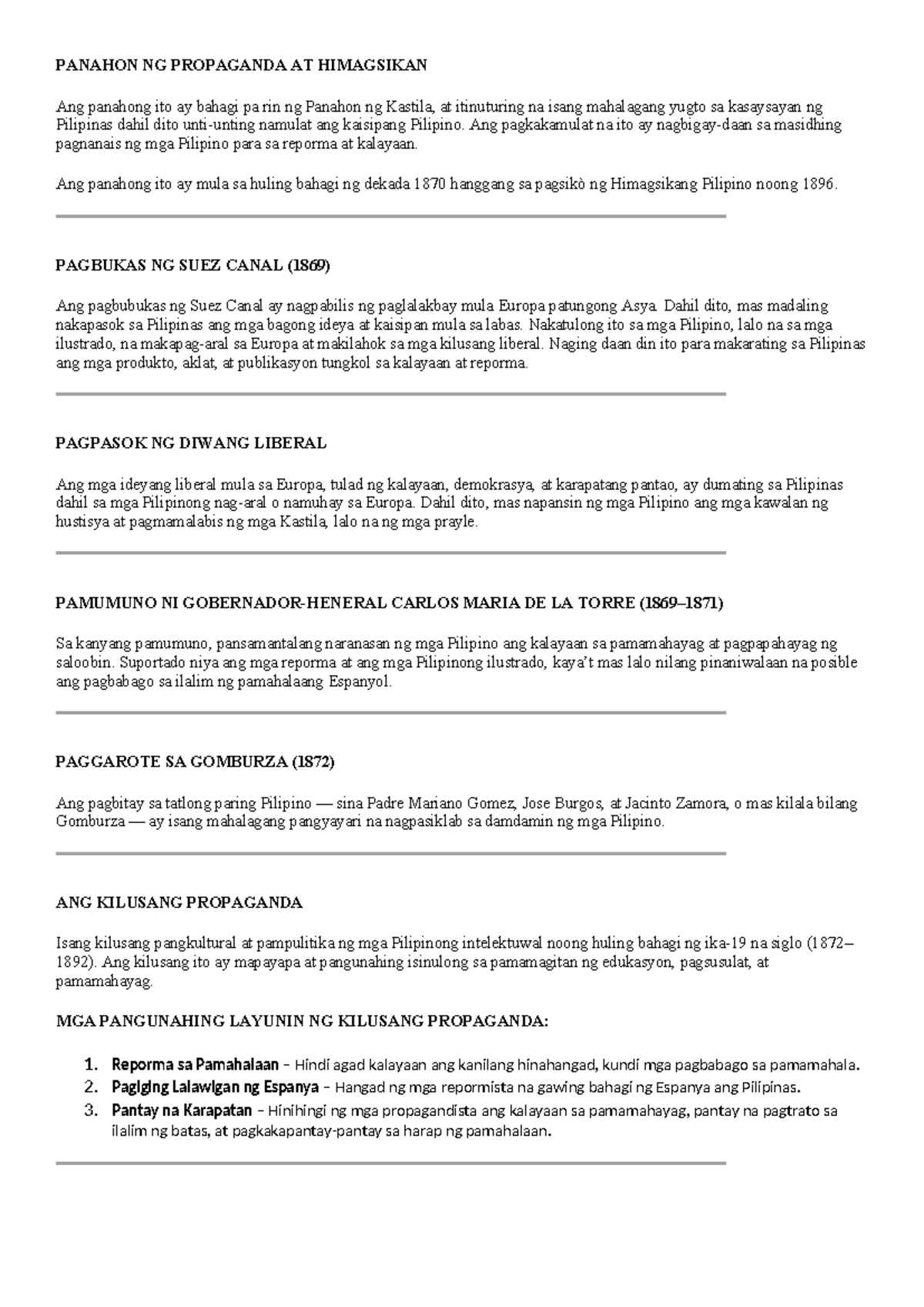 Panahon ng Propaganda at Himagsikan sa Pilipinas: Isang Pagsusuri - Studocu