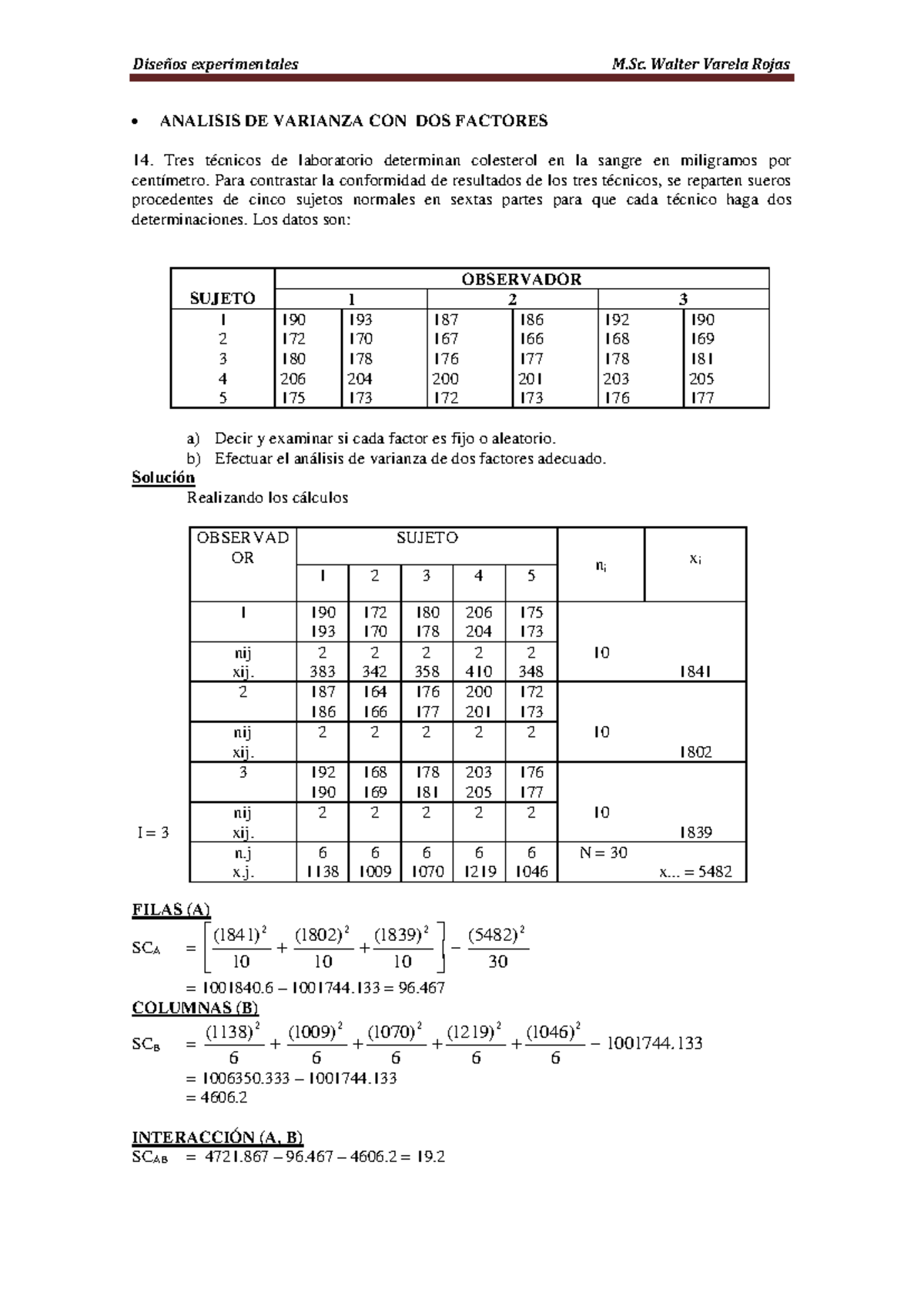 Análisis de Varianza de Dos Factores - M.Sc. Walter Varela Rojas - Studocu