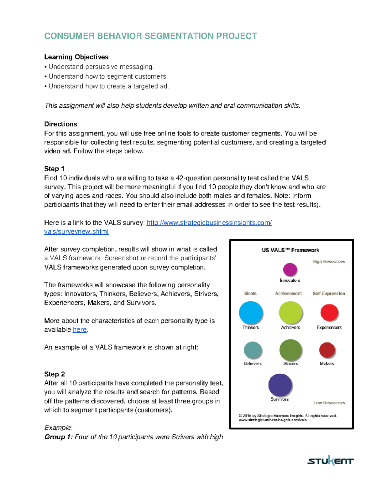 Consumer Behavior Segmentation Project: Analyzing VALS Frameworks - Studocu