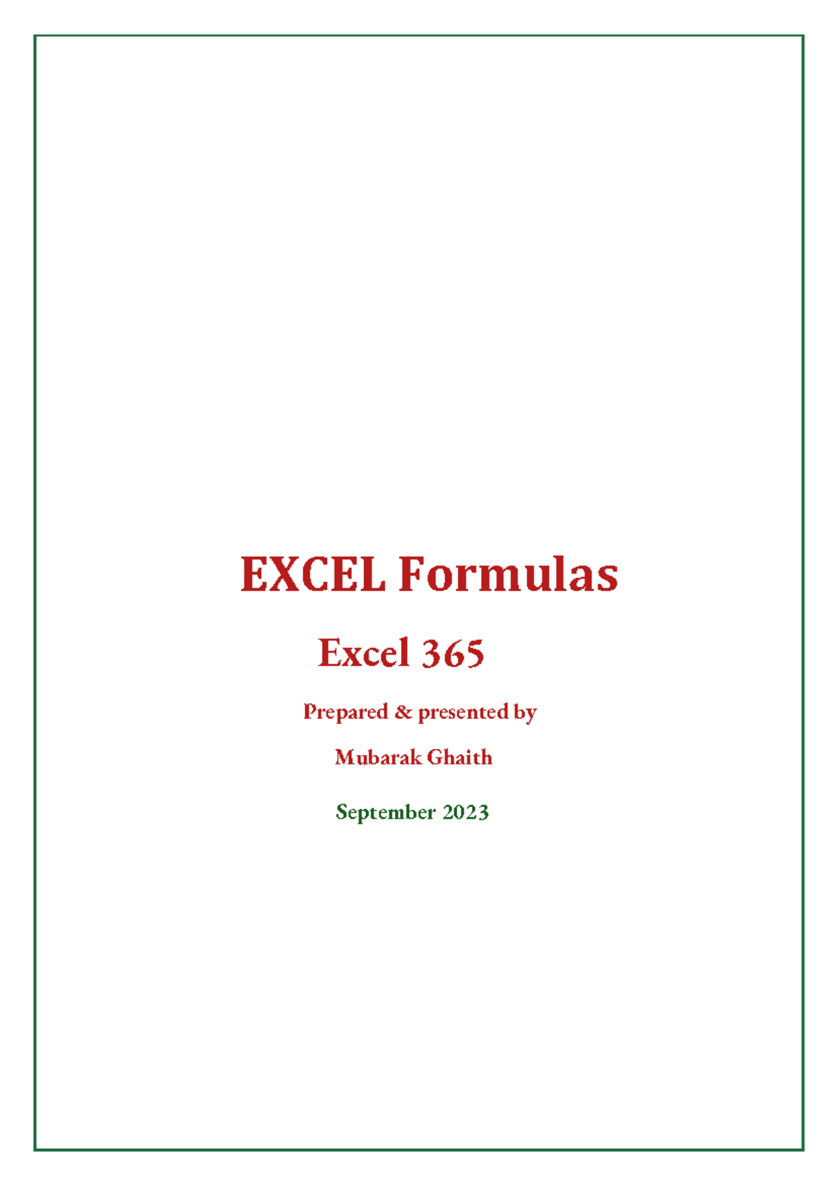 Excel 365 Formulas Guide: Comprehensive Functions & Examples - Studocu
