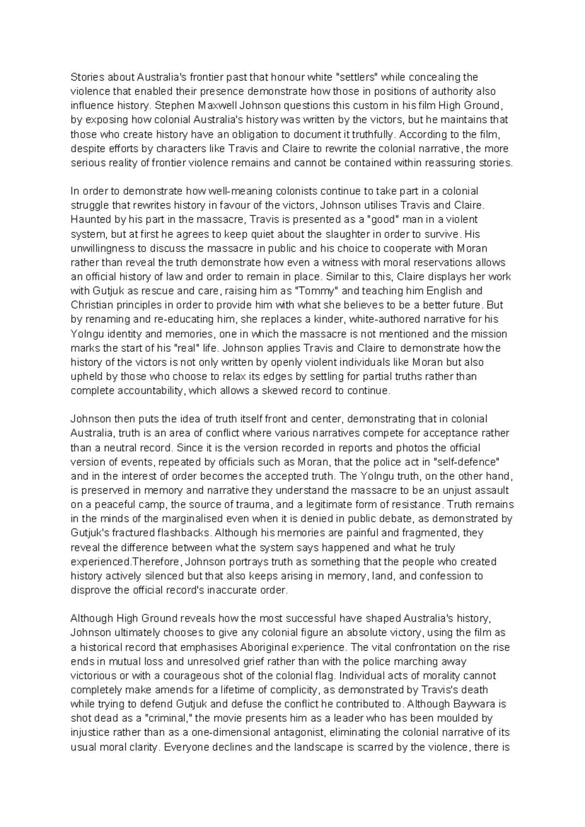 High Ground: Examining Colonial Narratives in English Practice SAC ...