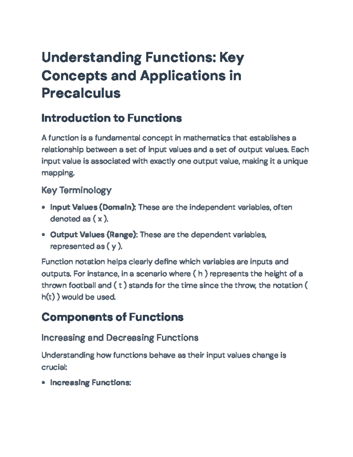 Understanding Functions in Precalculus: Concepts & Applications ...