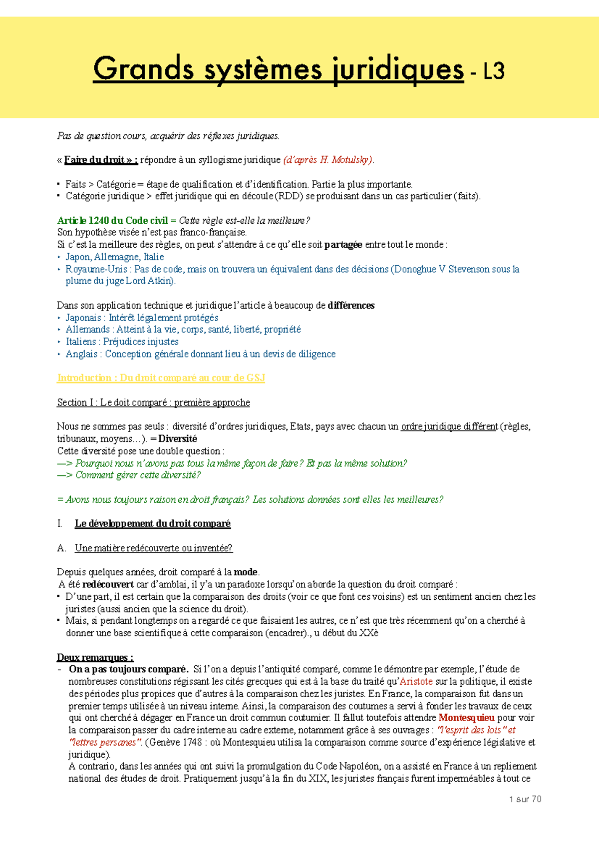 GSJ L3 - Cours Complet sur les Systèmes Juridiques Comparés - Studocu
