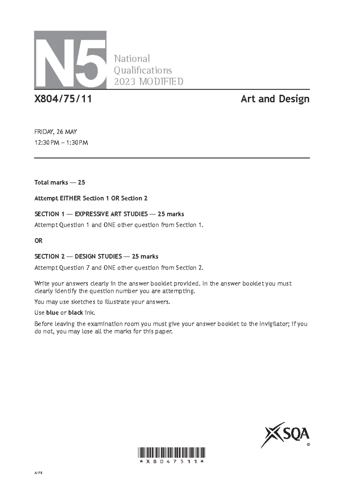 Art and Design Assessment Paper - National 5 SQPN 5 - Studocu