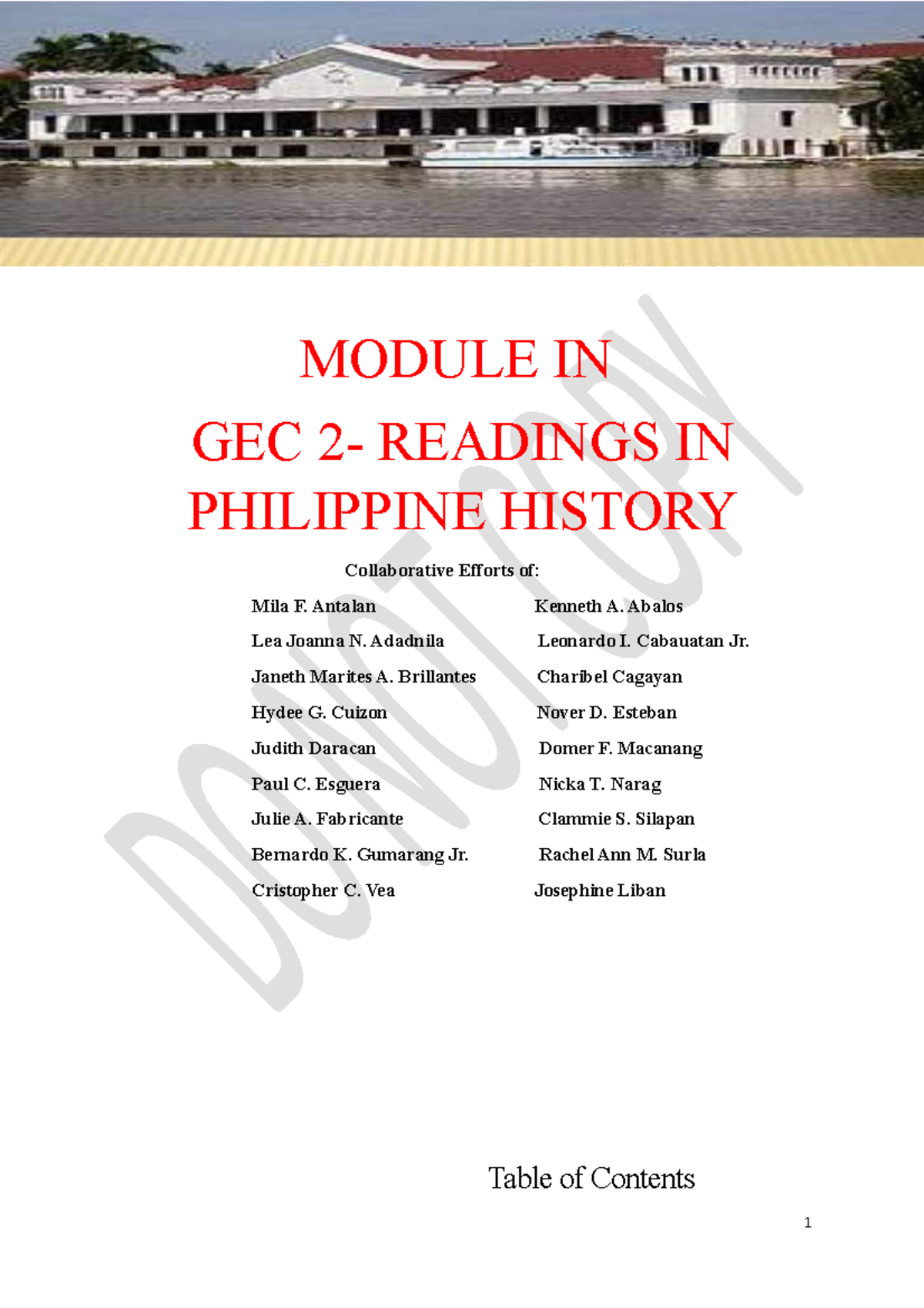 GEC 2 Readings in Philippine History Module - MODULE IN GEC 2- READINGS IN PHILIPPINE HISTORY ...