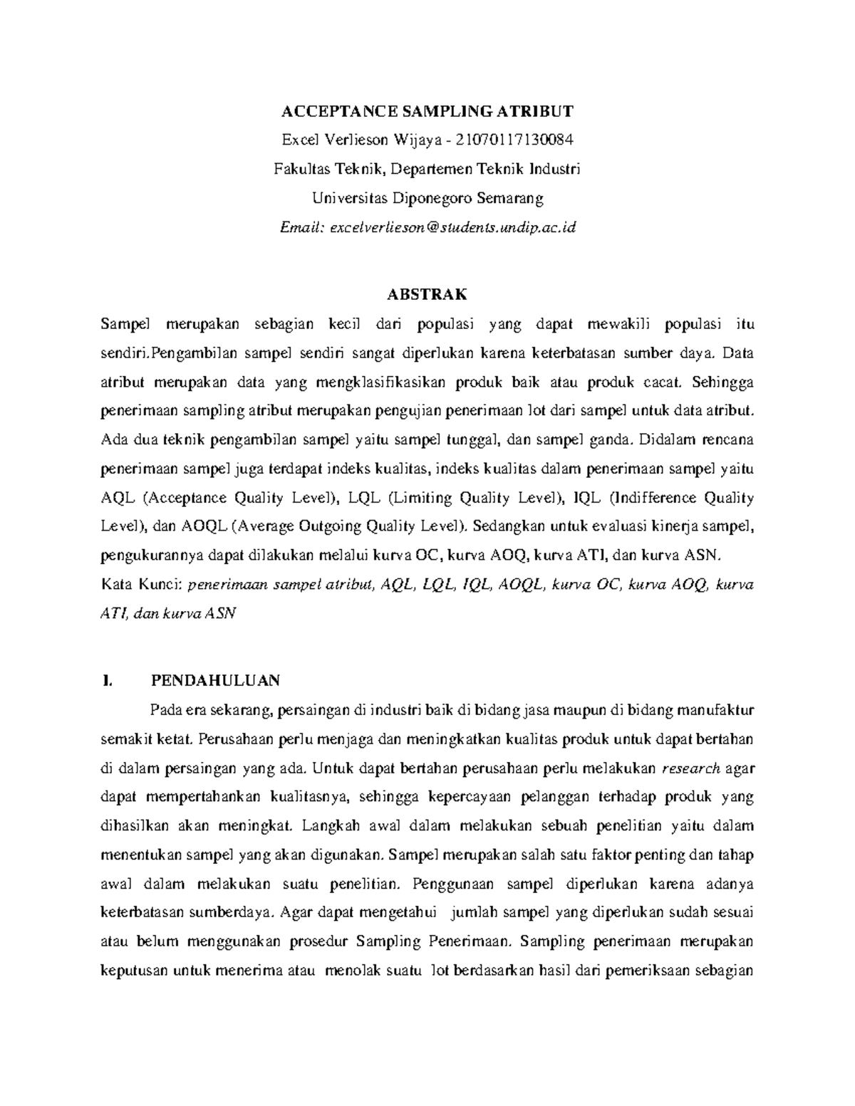 Tugas 10 PPM B: Sampling Penerimaan Atribut dan Indeks Kualitas - Studocu