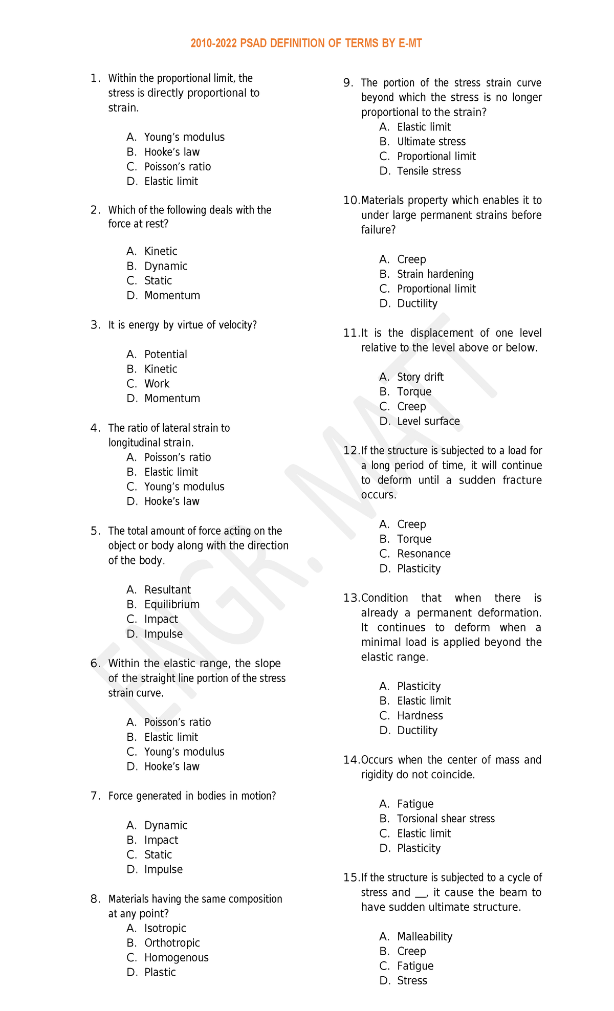 PSAD 2010-2022 Comprehensive Definitions of Engineering Terms - Studocu