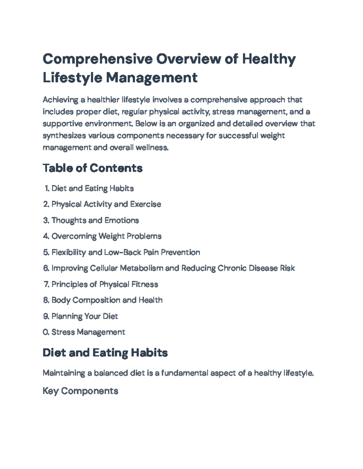 Comprehensive Overview of Healthy Lifestyle Management Techniques ...