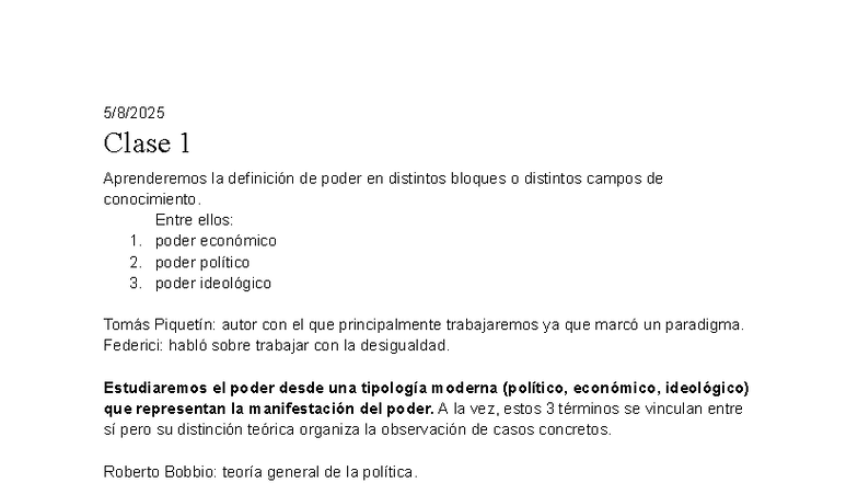 Clase 1: Definición de Poder en Economía y Política - Tomás Piquetín ...