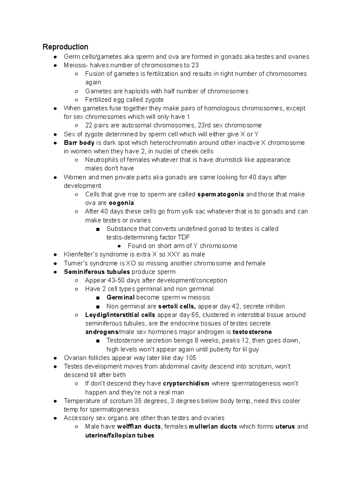Exam Notes: Reproduction and Gametogenesis in Human Biology (BIO 101 ...
