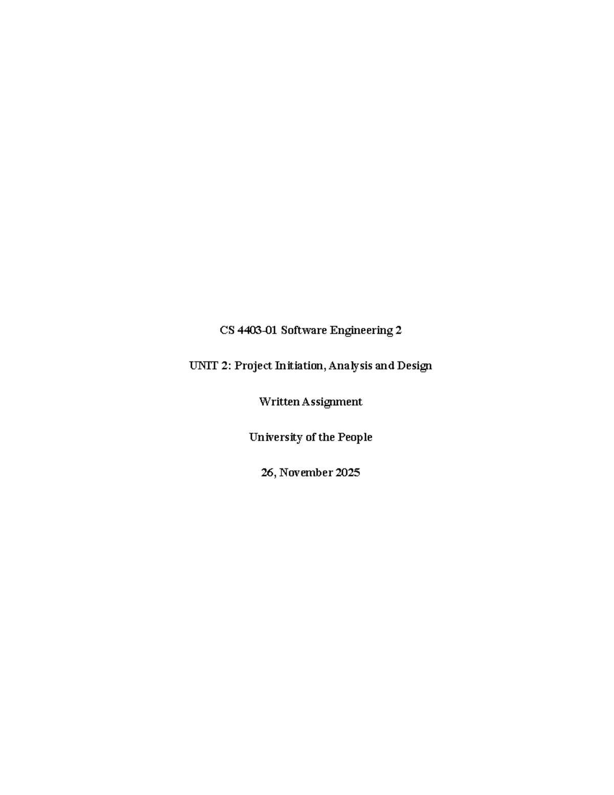 CS Software Engineering 2 WA U2: Project Initiation & Design Assignment ...