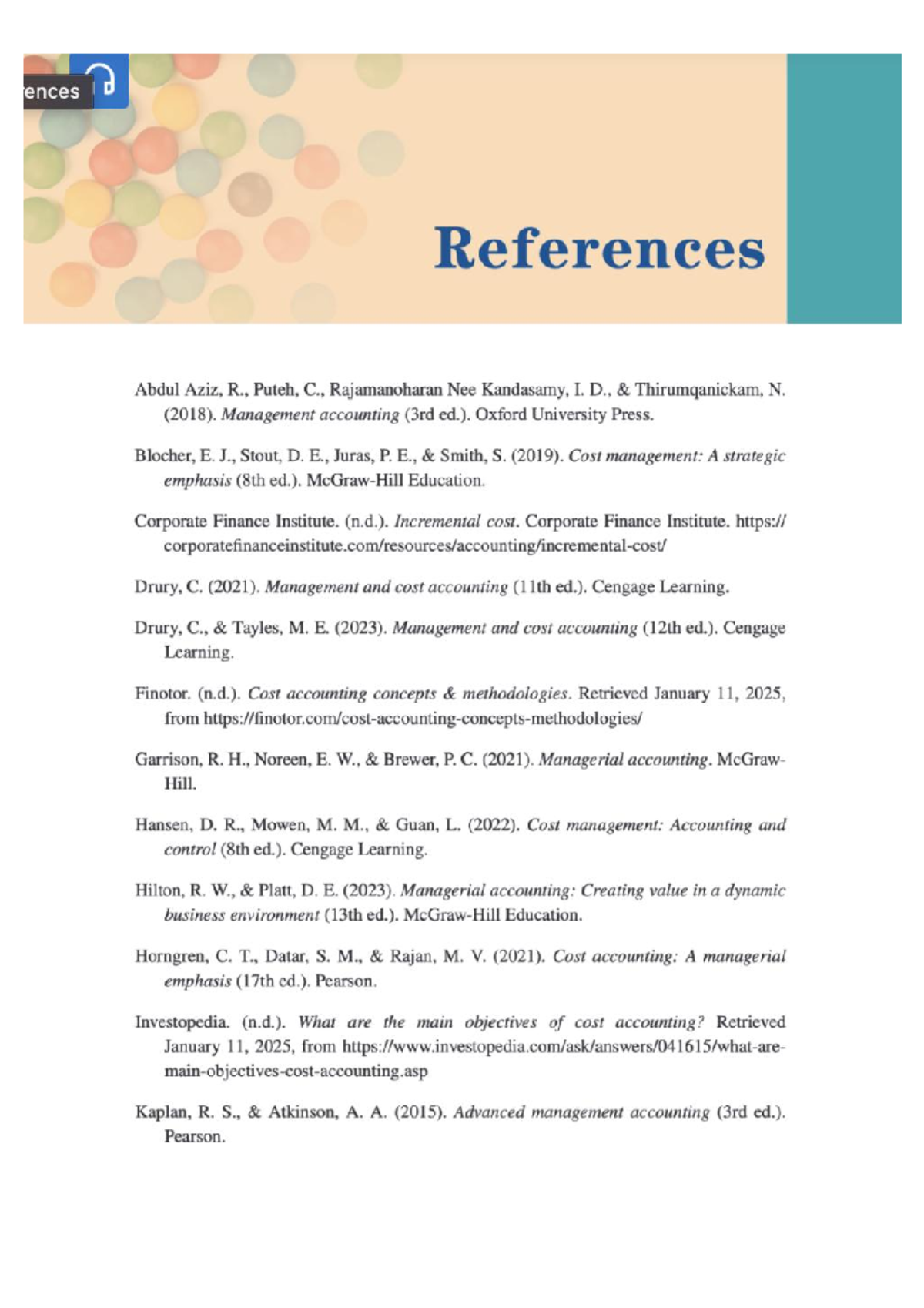 References for MAF251: Cost Management Accounting Textbooks - Studocu