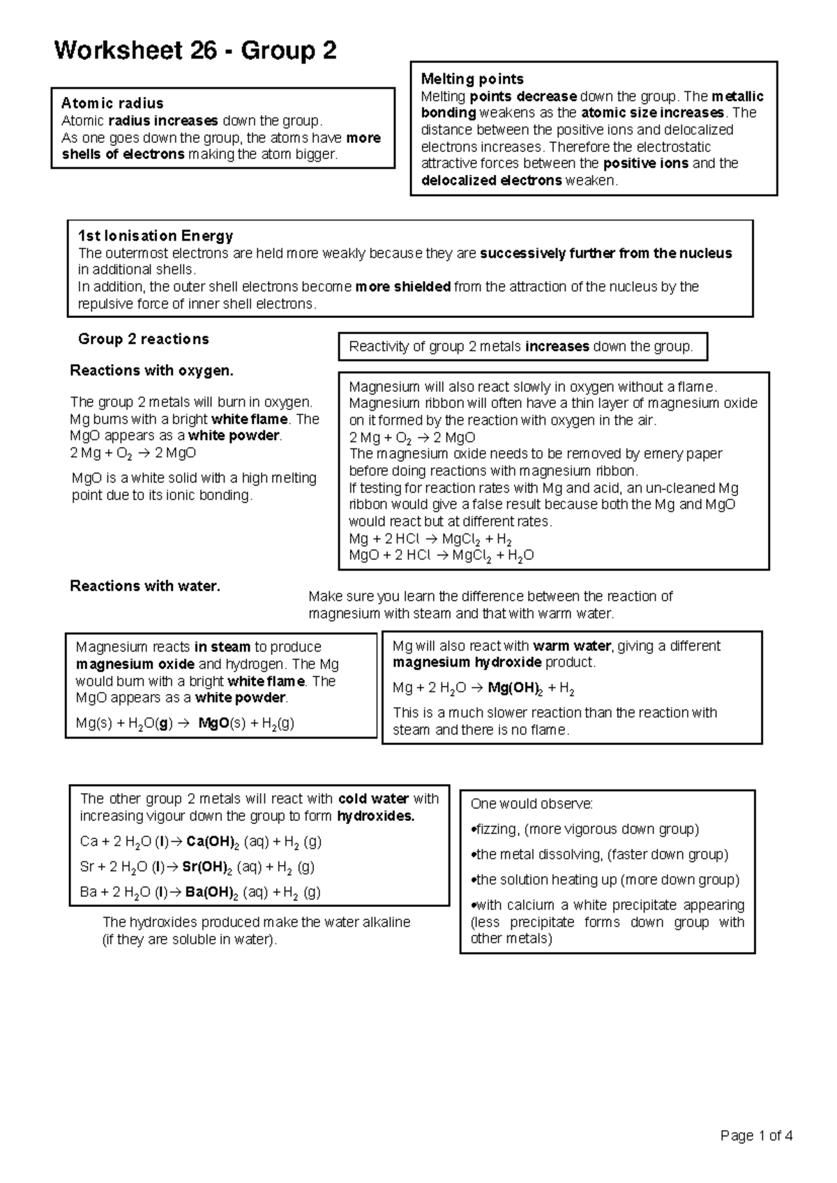 Worksheet 26 - Group 2: Atomic Radius, Ionisation Energy, and ...