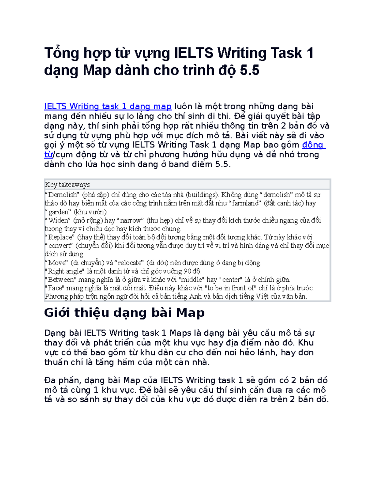 Tổng hợp từ vựng IELTS Writing Task 1 dạng Map cho band 5.5 - Studocu