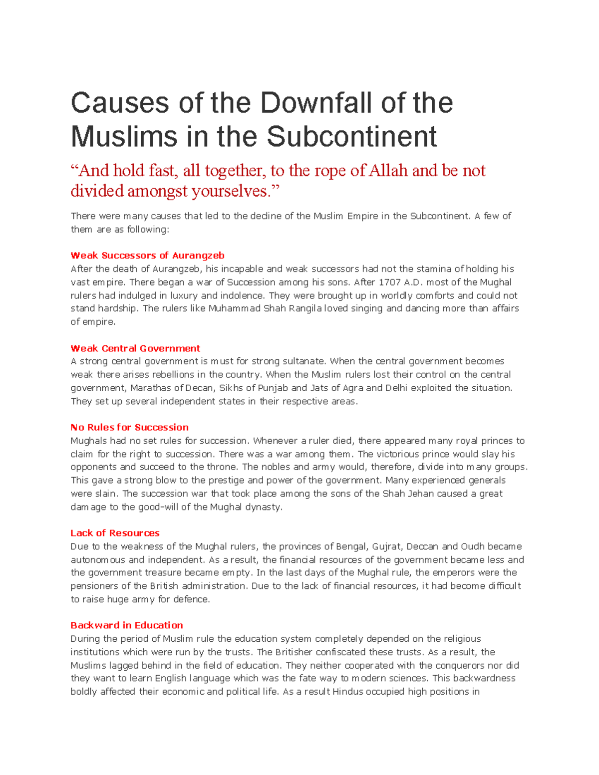 Causes of the Decline of Muslims in India: Key Factors & Analysis - Studocu